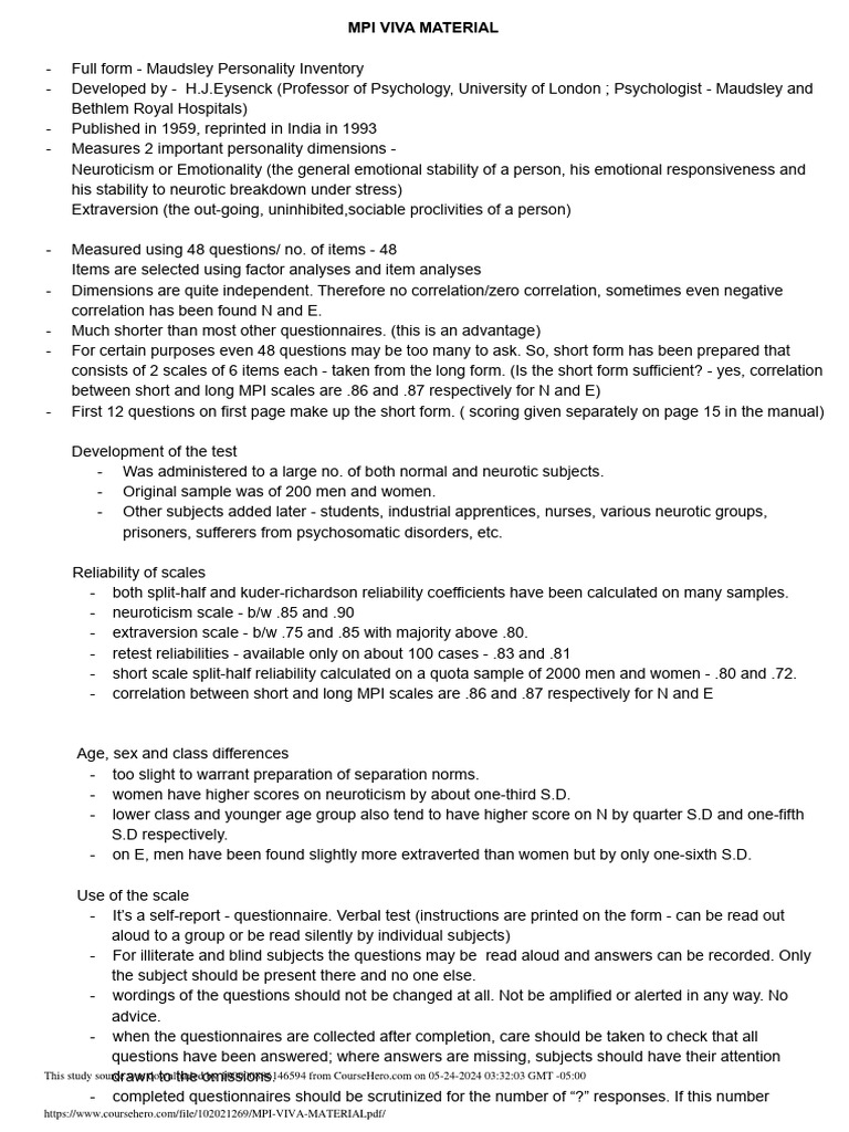 Mpi Viva Material PDF | PDF | Extraversion And Introversion | Psychology