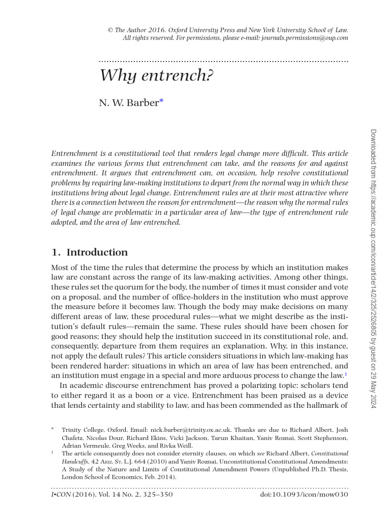 Why Entrench - N W Barber | PDF | Repeal | Constitution