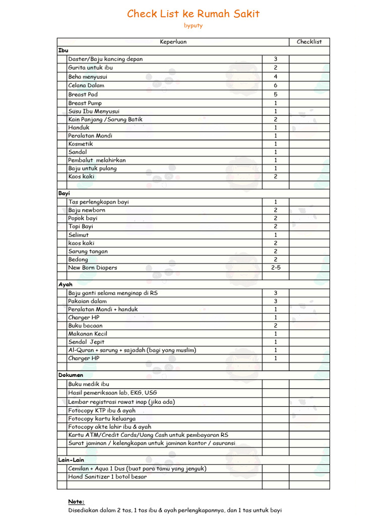Checklist Ke Rumah Sakit | PDF