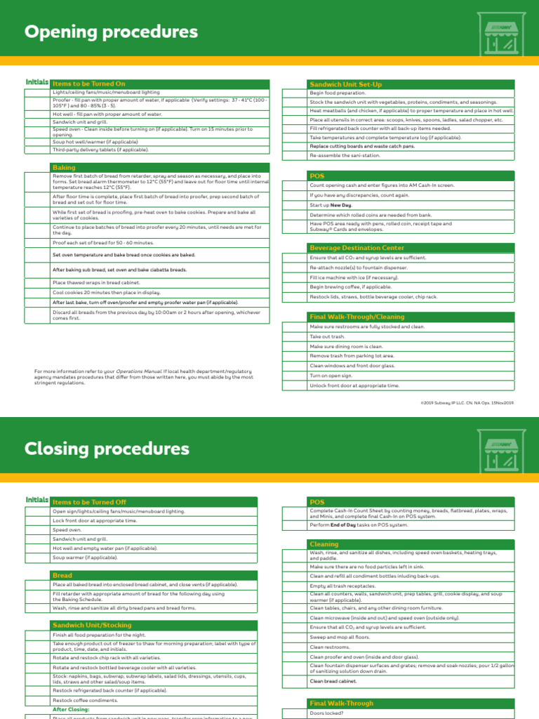 Cn Opening and Closing Procedures | PDF | Baking | Grilling