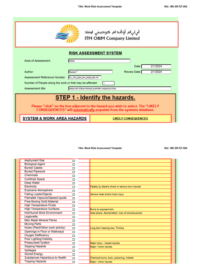CB-MA-PRO - 001 TEMPLATE-001 Risk Assessment Template RV2 | Download ...