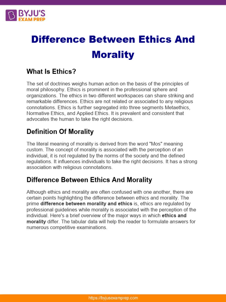 Difference Between Ethics and Morality 98 | PDF | Morality | Liberal ...