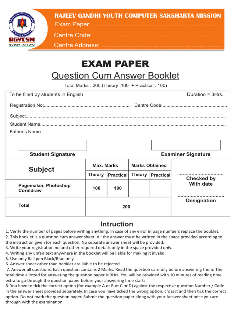 PageMaker Exam Question Paper | PDF | Software | Graphic Design