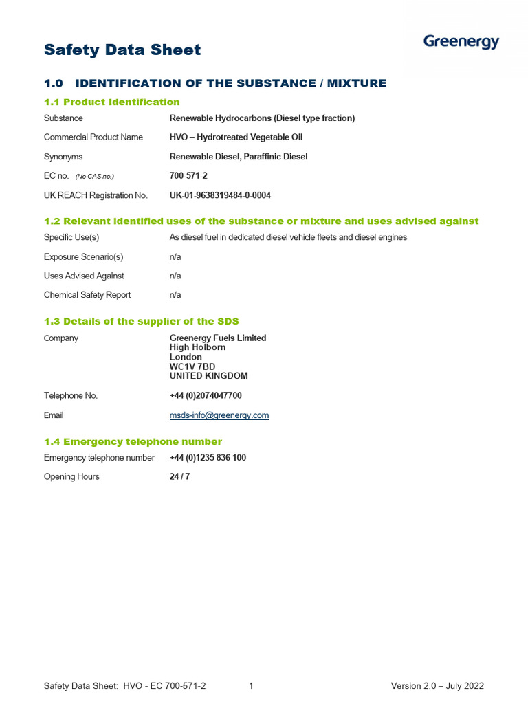 hvo__renewable_diesel_sds_gfl_v2 | Download Free PDF | Waste | Firefighting
