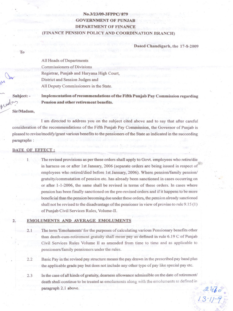 Implementation of Recommendations of The Fifth Punjab Pay Commission ...