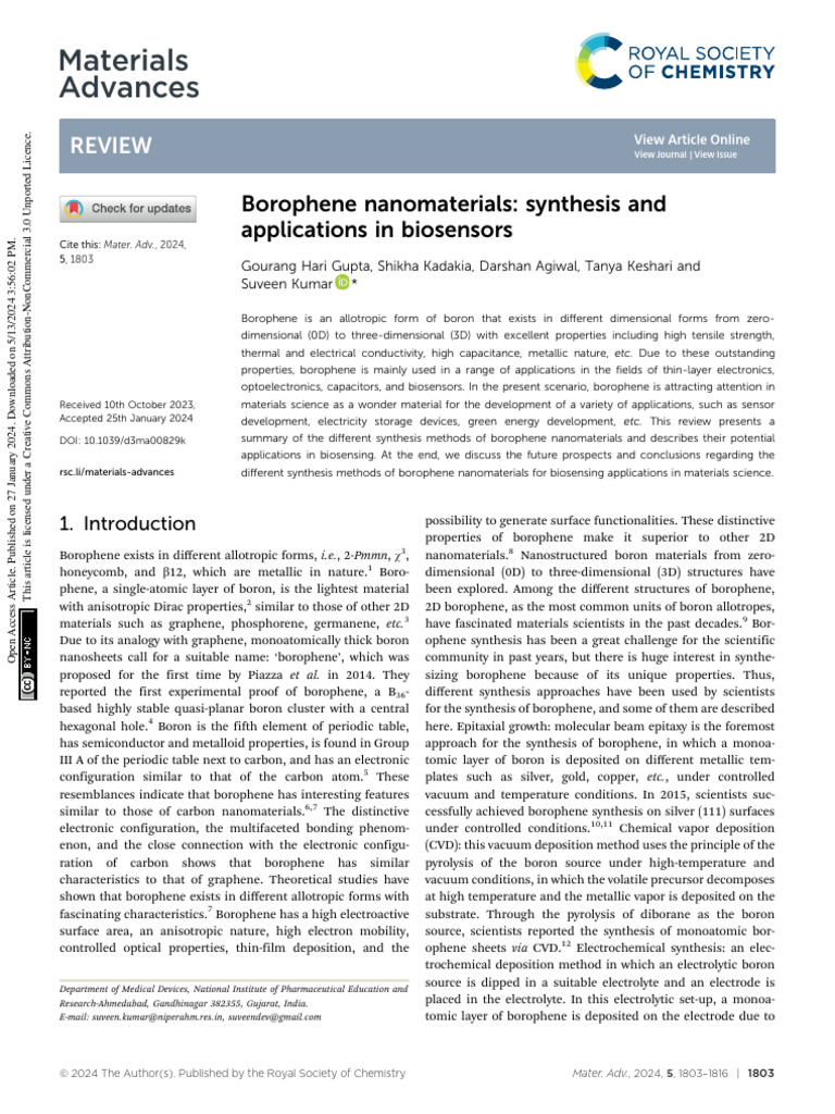 Borophene nanomaterials- synthesis and applications in biosensors | PDF ...