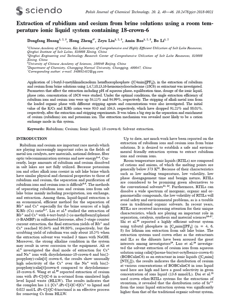 Extraction of Rubidium and Cesium F | PDF | Ph | Chemical Equilibrium