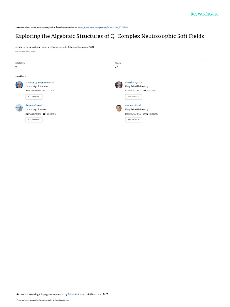 Exploring The Algebraic Structures of Q-Complex Neutrosophic Soft ...