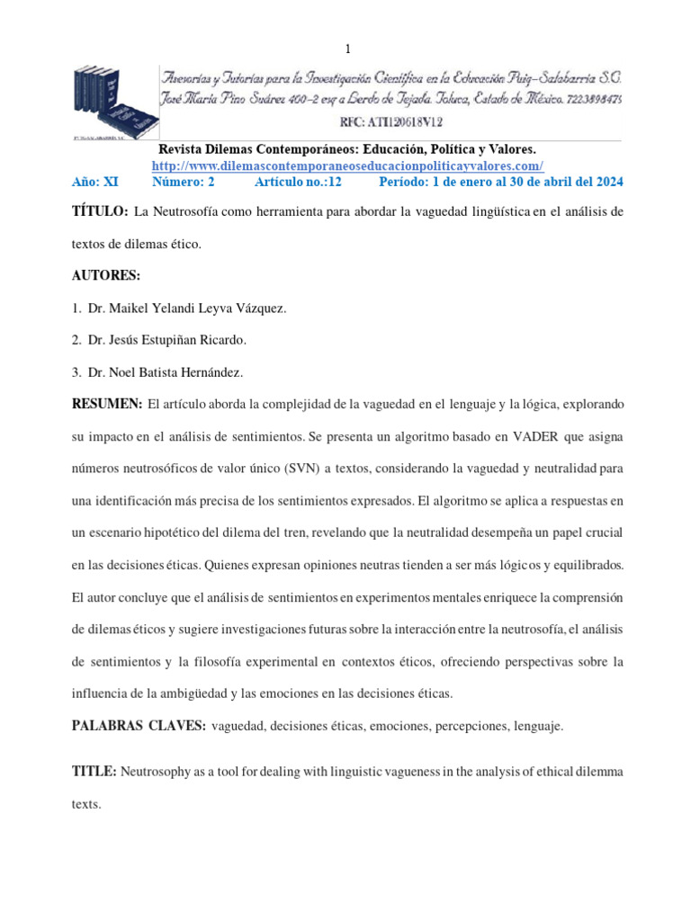 La Neutrosofía Como Herramienta para Abordar La Vaguedad Lingüística en ...