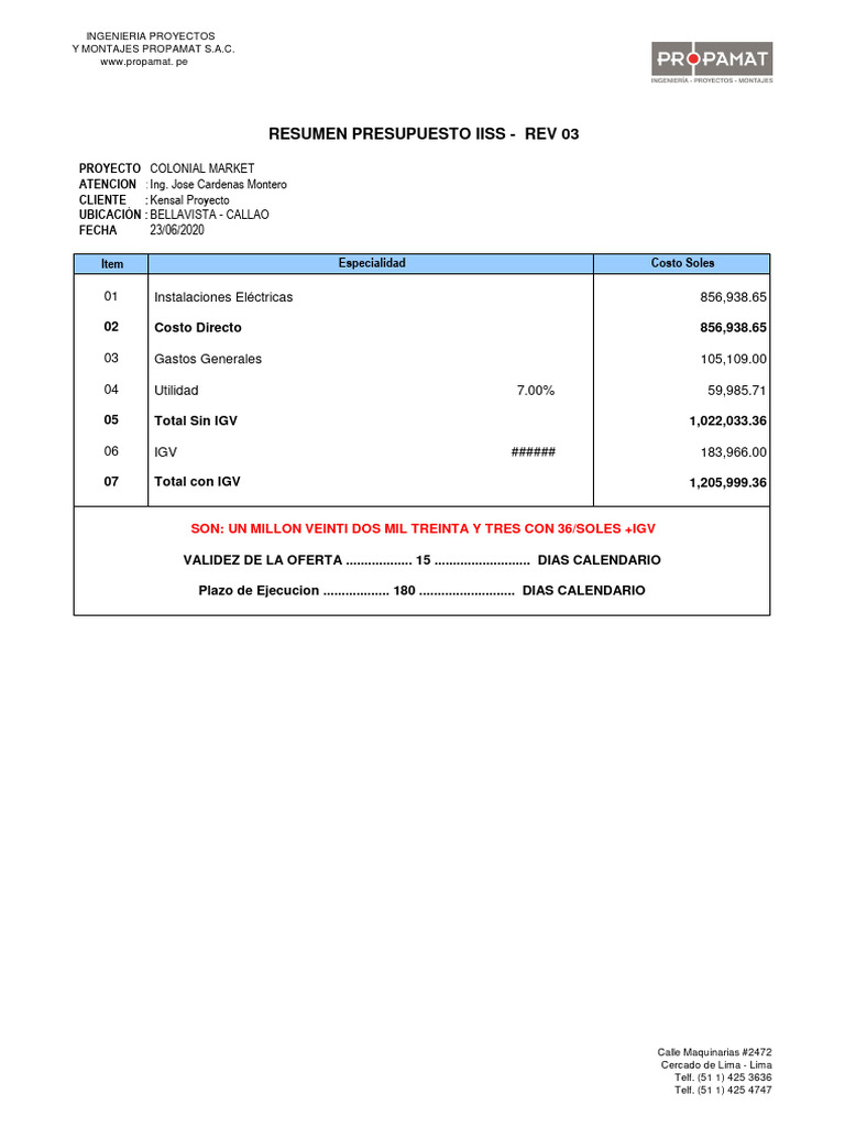 Presupuesto N 3504 IISS Colonial Market Rev N 03 23-06-2020 | PDF ...