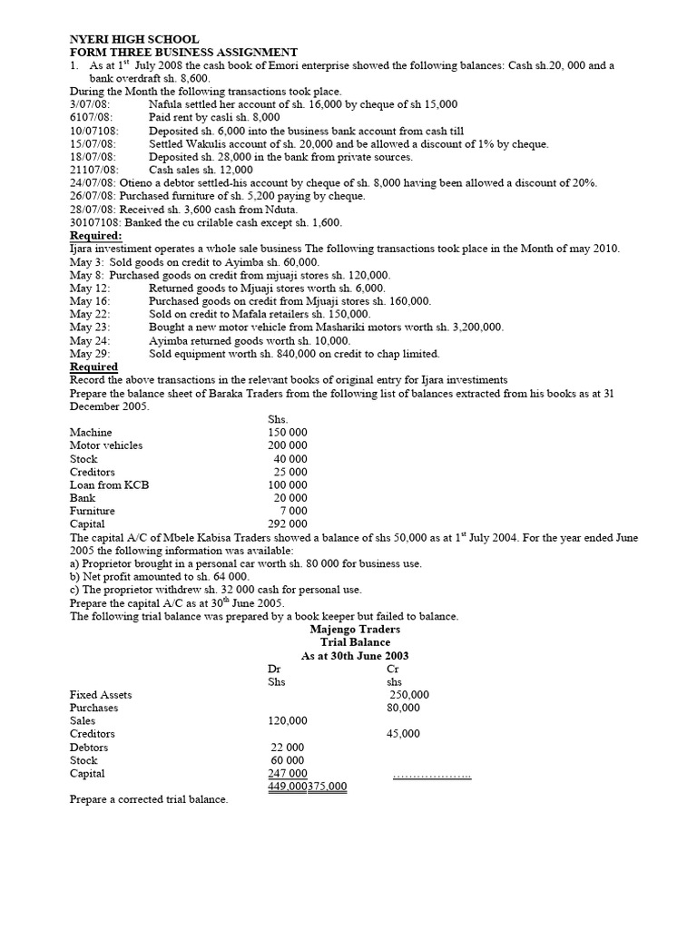Form 3 Holiday Assignment | PDF | Acceleration | Velocity