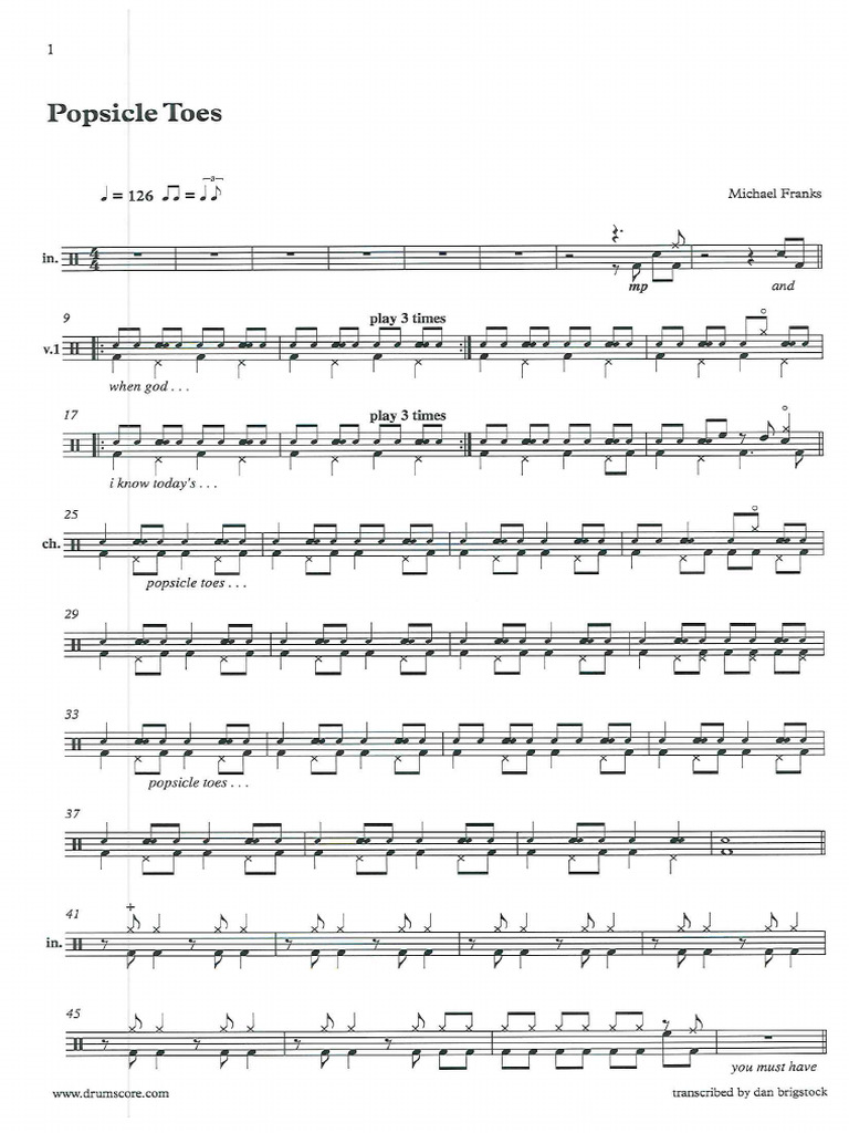 Michael Franks - Popsicle Toes - Drum Score | PDF
