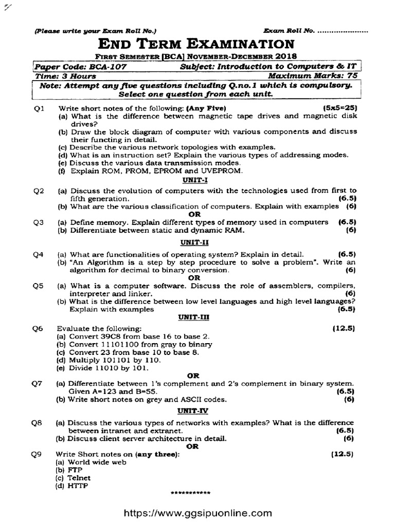 Bca 1 Sem Introduction To Computer and Information Technology Bca 107 ...
