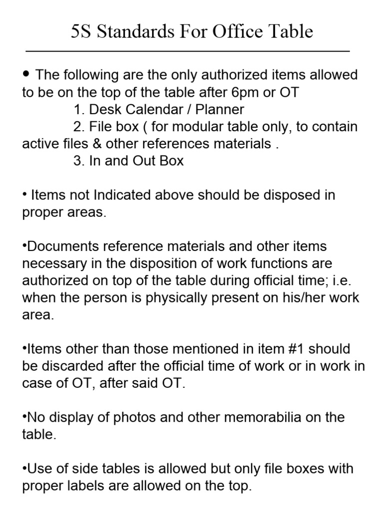 5S Standards For Tables | PDF