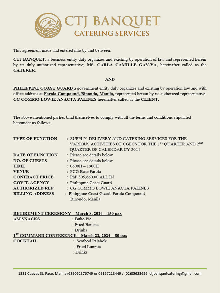 Supply, Delivery and Catering Services For The Various Activities of Cgecs For The 1st Quarter ...