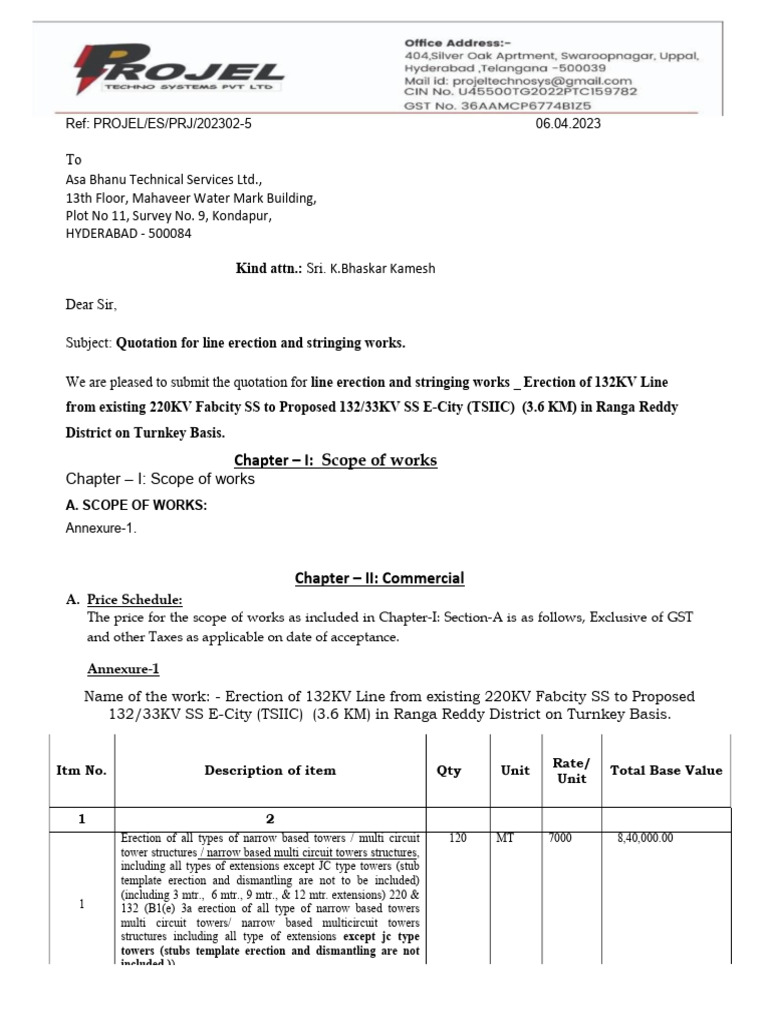 Projel - Line Works Erection & Stringing | PDF | Optical Fiber