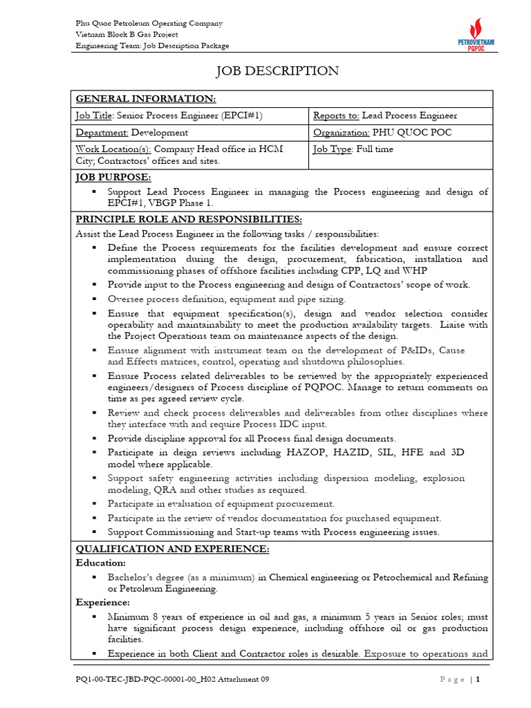 Senior Process Engineer-1 | PDF | Process Engineering | Engineering