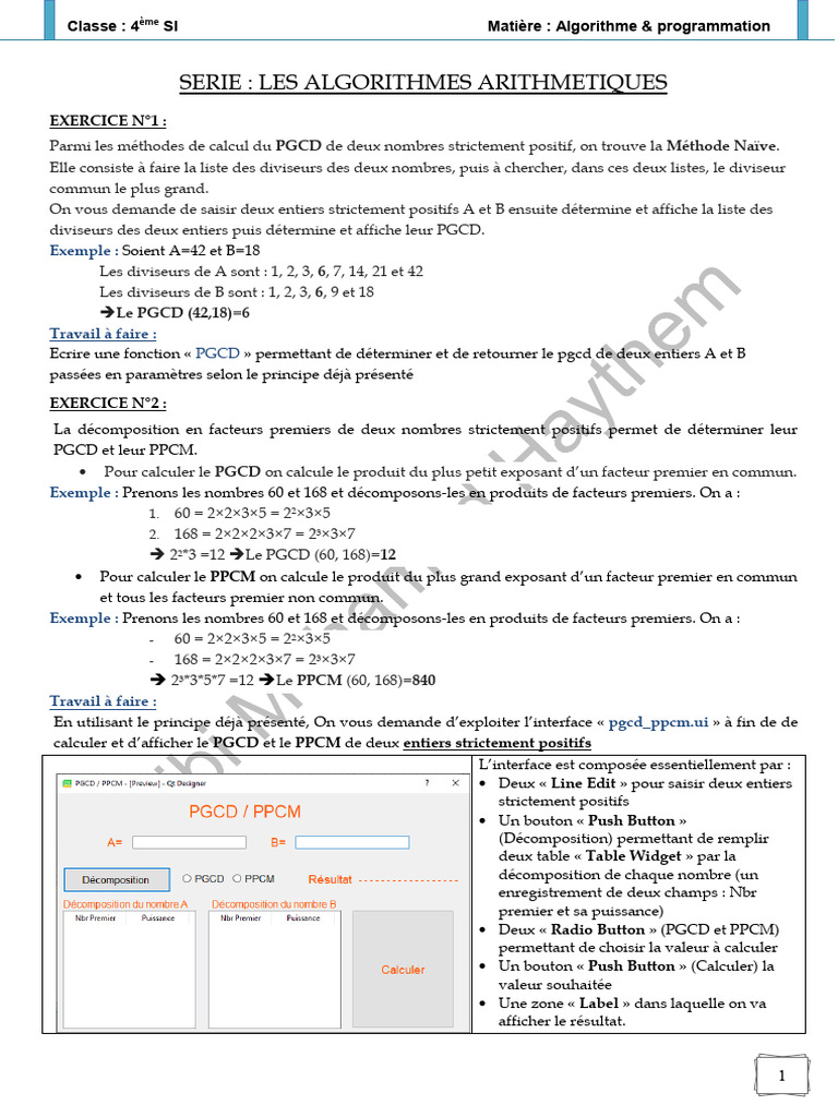Algorithmes de PGCD et Cryptage | PDF | Informatique | Mathématiques ...
