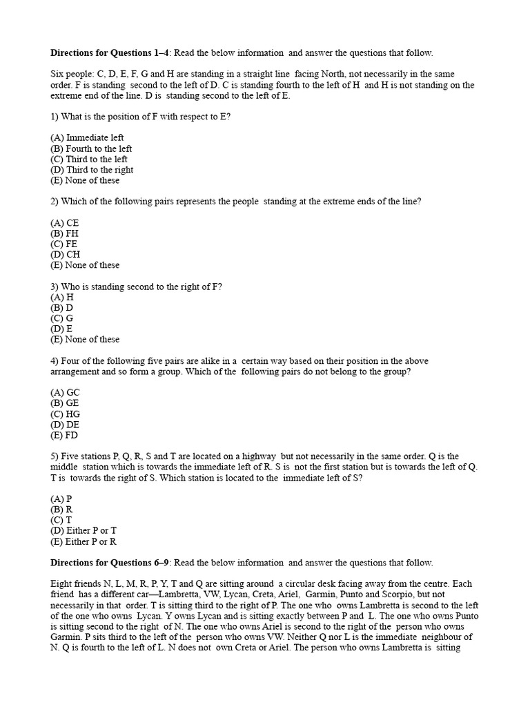Seating Arrangement and Logical Reasoning | PDF | Matrix (Mathematics)