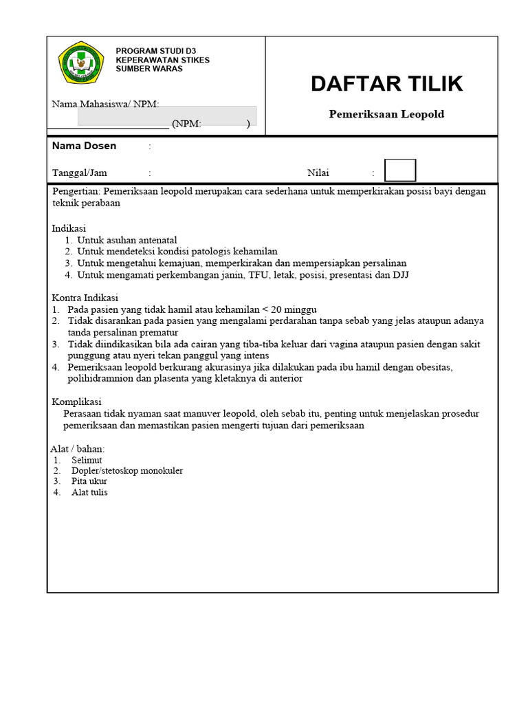 Daftar Tilik Pemeriksaan Leopold | PDF | Pengembangan Diri | Kesehatan Holistik
