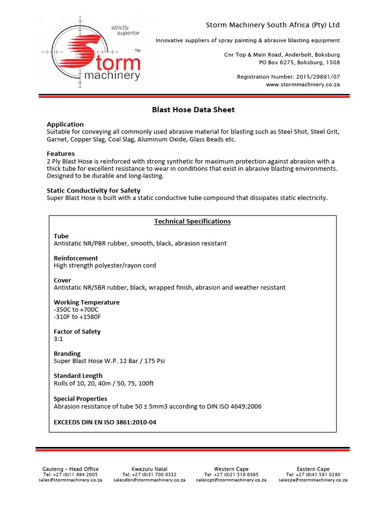Blast-Hose-Data-Sheet | PDF | Abrasive | Pipe (Fluid Conveyance)