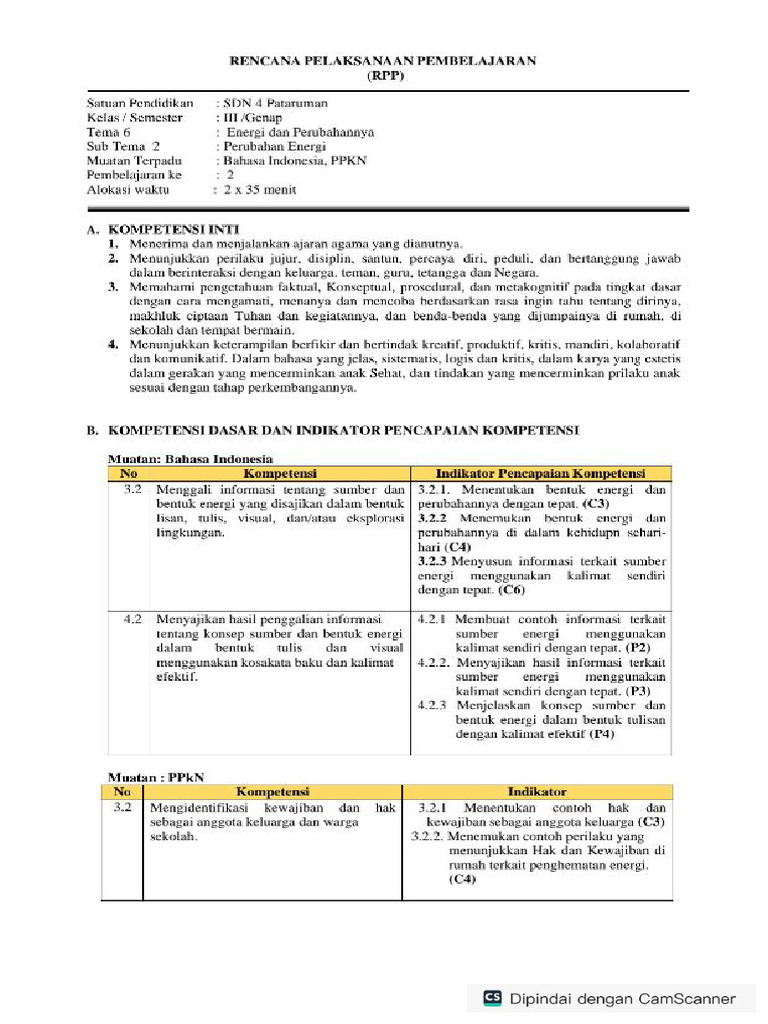 RPP Kelas 3 SMT 2 Tema 6 | PDF