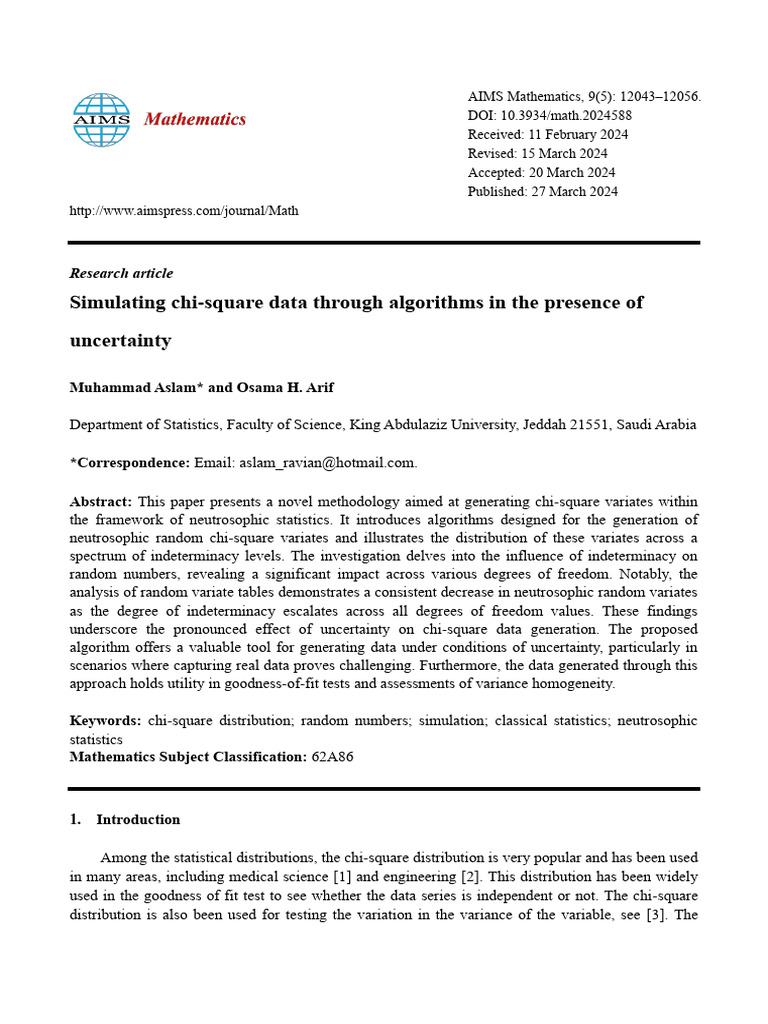 Simulating Chi-Square Data Through Algorithms in The Presence of Uncertainty | PDF | Normal ...