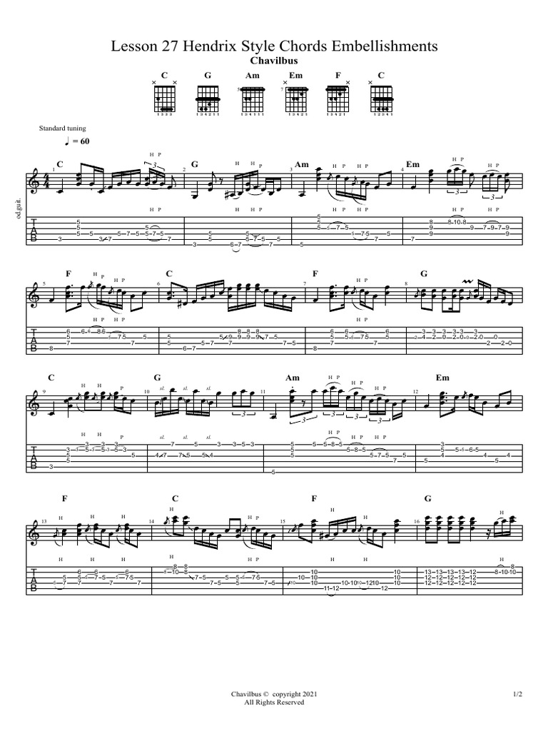 Hendrix Chord Embellishments Lesson | PDF | Elements Of Music | Music ...
