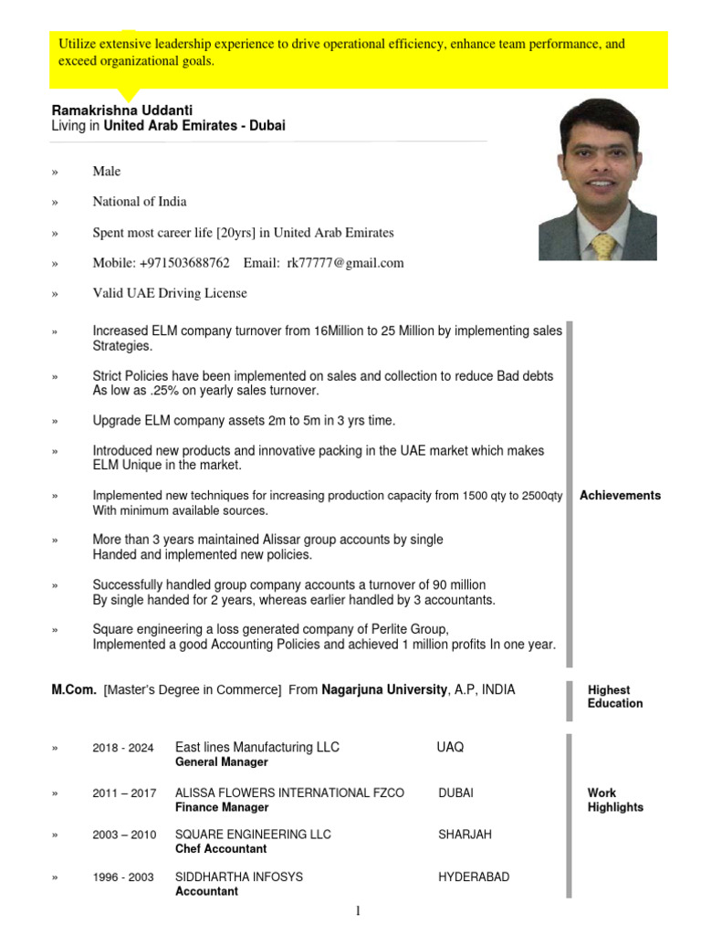 RAMA CV | Download Free PDF | Financial Statement | United Arab Emirates
