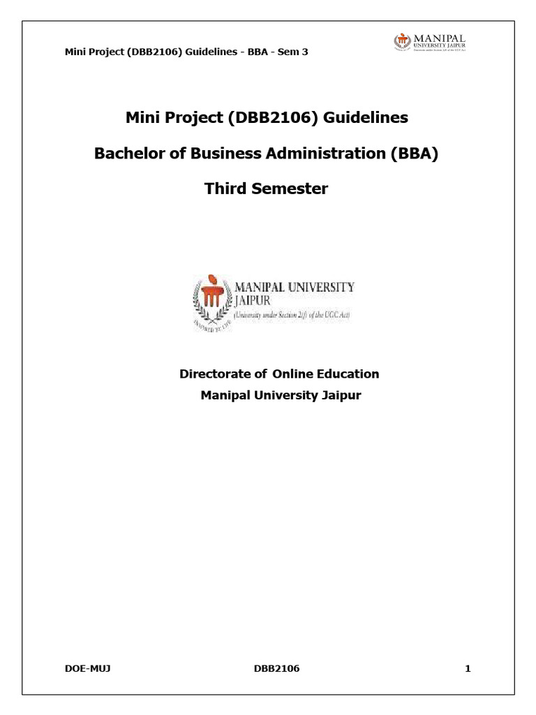 Guidelines of Mini Project (DBB2106) - BBA Sem 3 | PDF | Methodology | Business