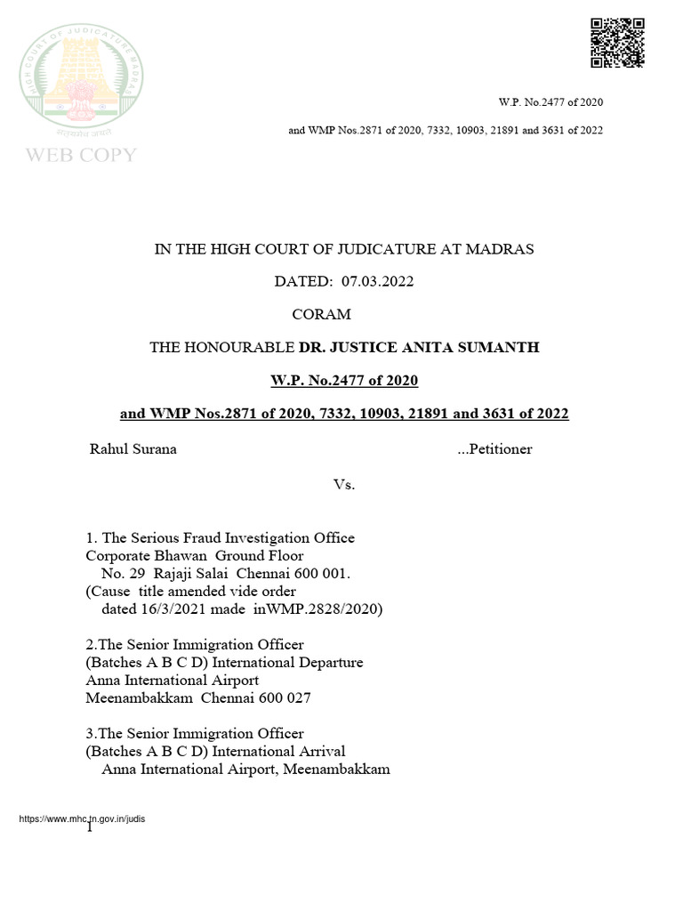 Quashing Lookout Circular for Rahul Surana | PDF | Public Law | Government