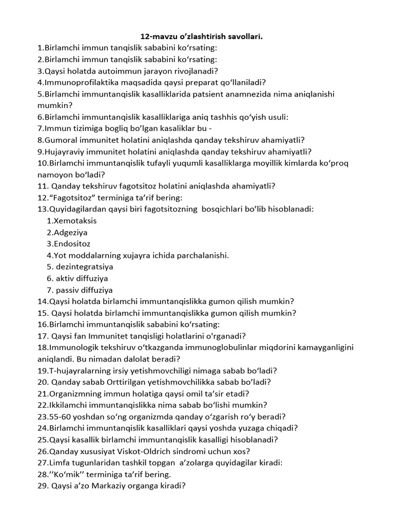 12-Mavzu Ozlashtirish Savollari | PDF
