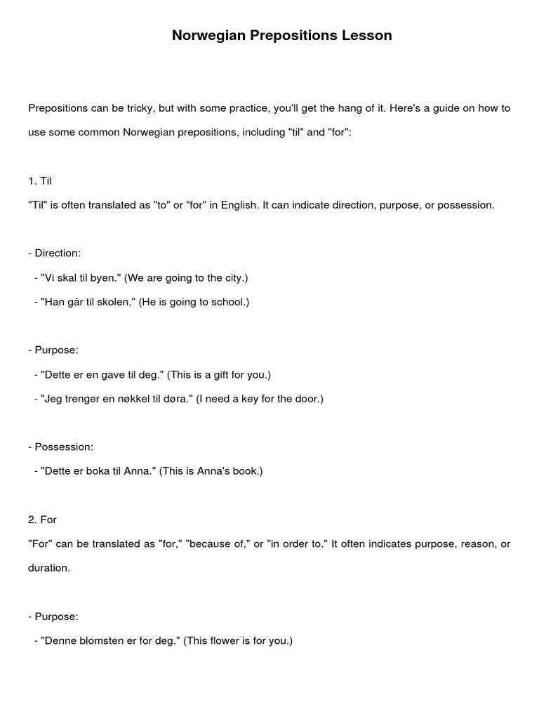 Norwegian_Prepositions_Lesson | PDF | Linguistic Morphology | Linguistics