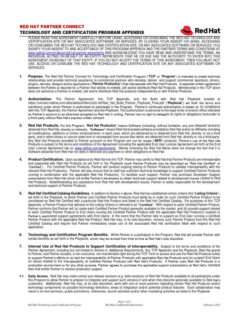 Technology and Certification Program Appendix | PDF | Red Hat ...
