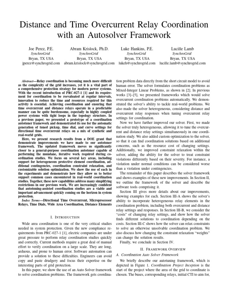 6 Distance And Time Overcurrent Relay Coordination With An Autosolver Framework0 Pdf