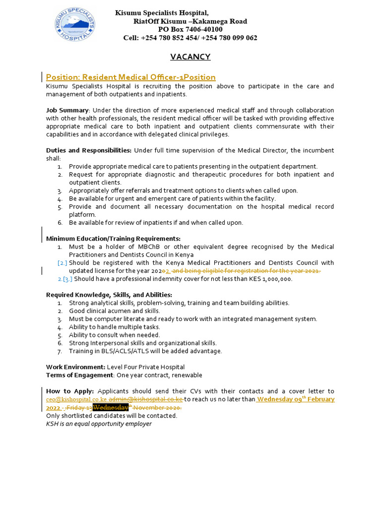 Resident Medical Officer Vacancy | PDF | Patient | Hospital