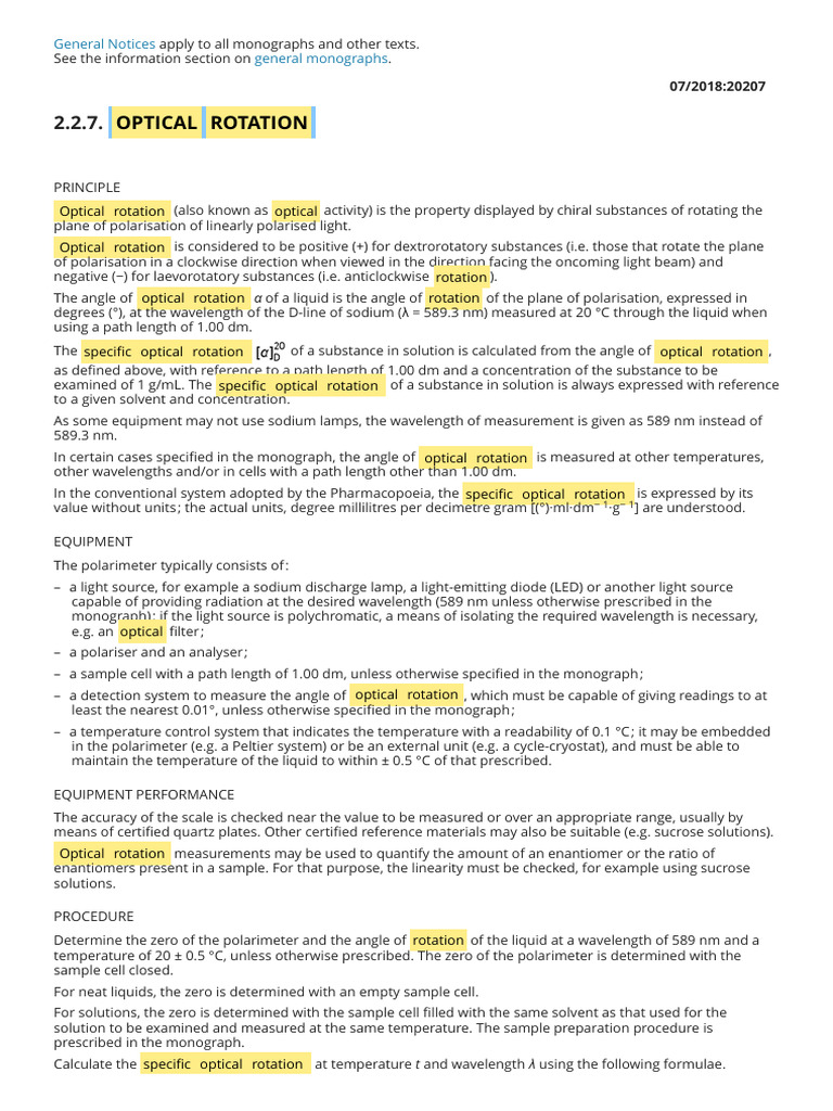 2.2.7. Optical Rotation - European Pharmacopoeia 11.4 | PDF | Physical ...