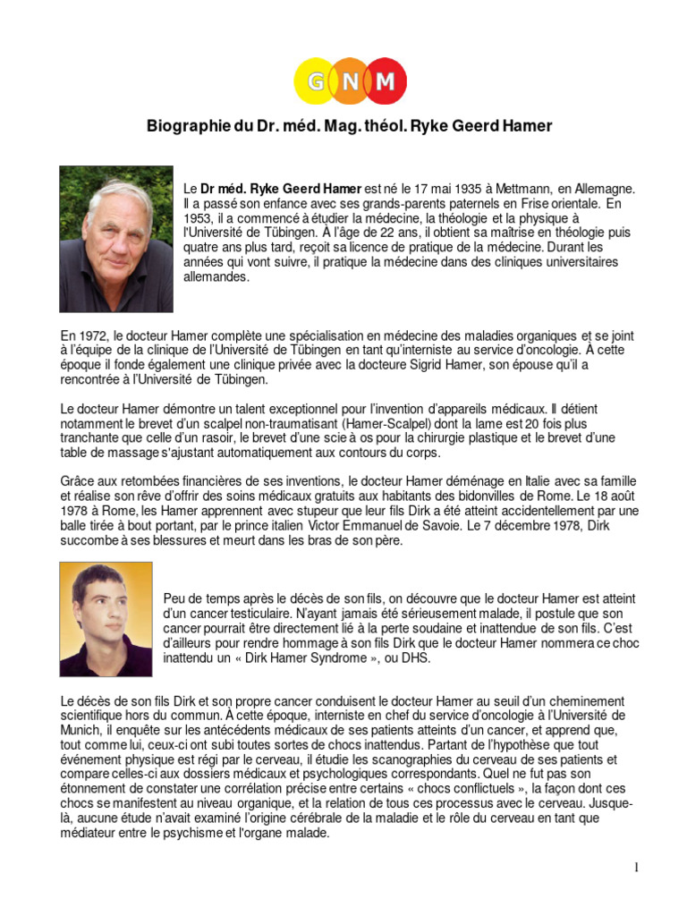 Biographie du Dr Ryke Geerd Hamer | PDF | Cancer | Cerveau