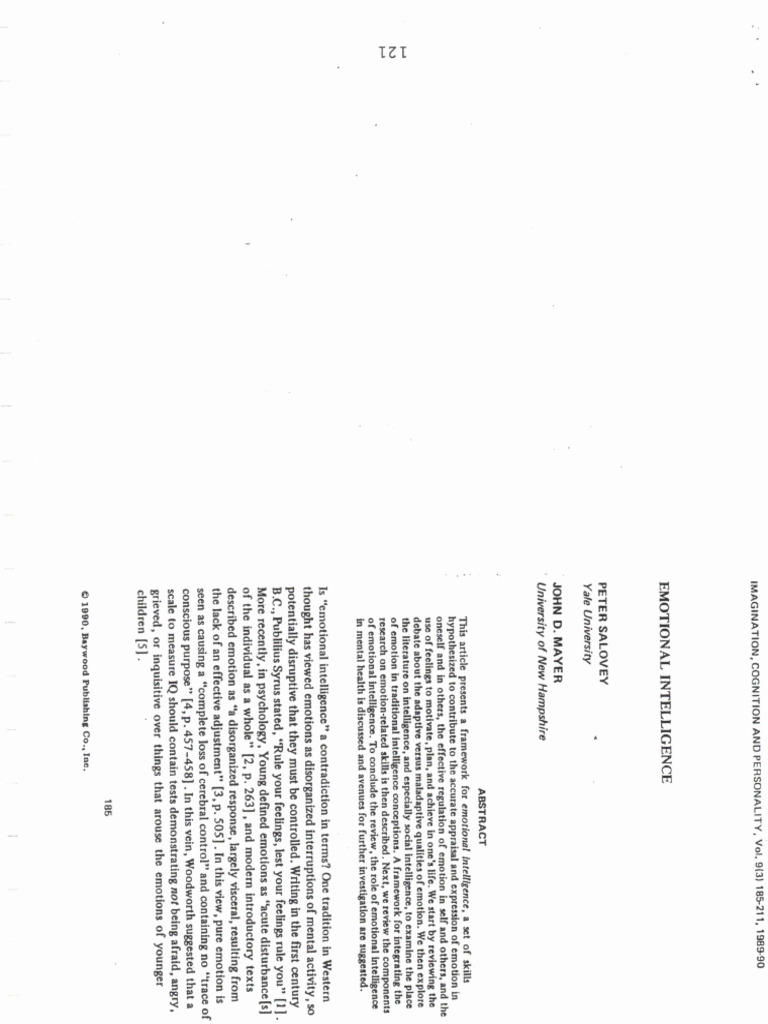 Salovey Meyer Emotional Intelligence 1989 90 Pdf