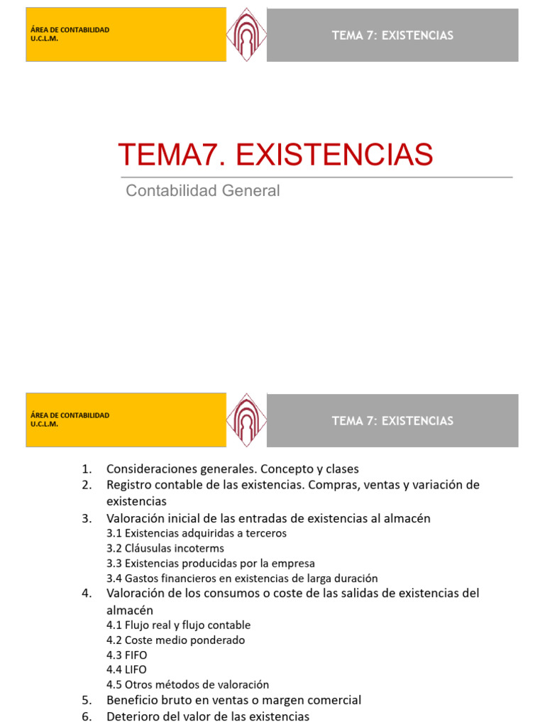 Tema 7. Existencias | PDF | Derecho empresarial | Ciencias económicas
