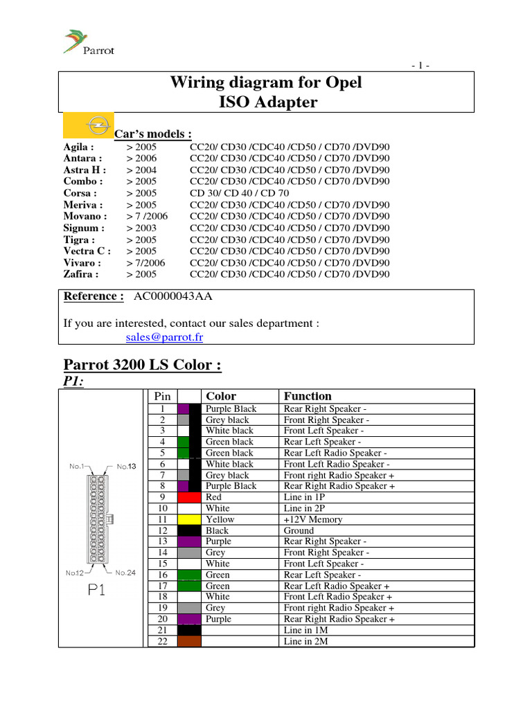 Opel Pinout 2parrot3200 - 3400 | PDF | Vehicles | Land Vehicles