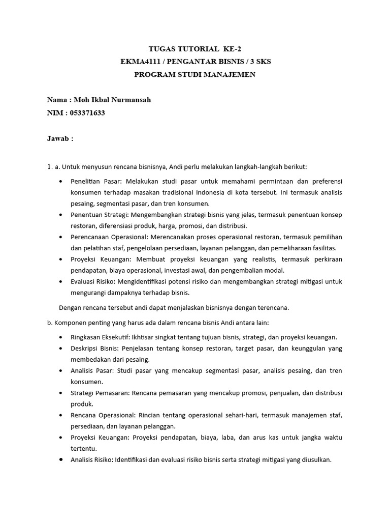 Tugas 2 Pengantar Bisnis, Moh Ikbal Nurmansah | PDF | Karier & Perkembangan | Bisnis