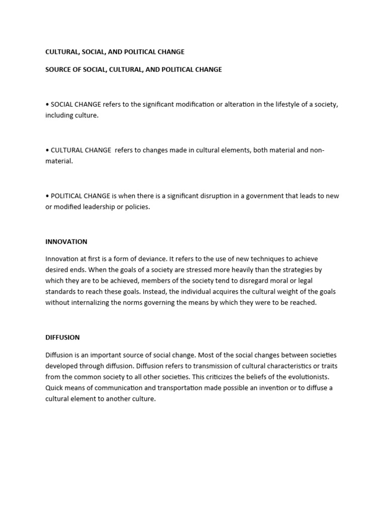 Cultural, Social, and Political Change Source of Social, Cultural, and ...