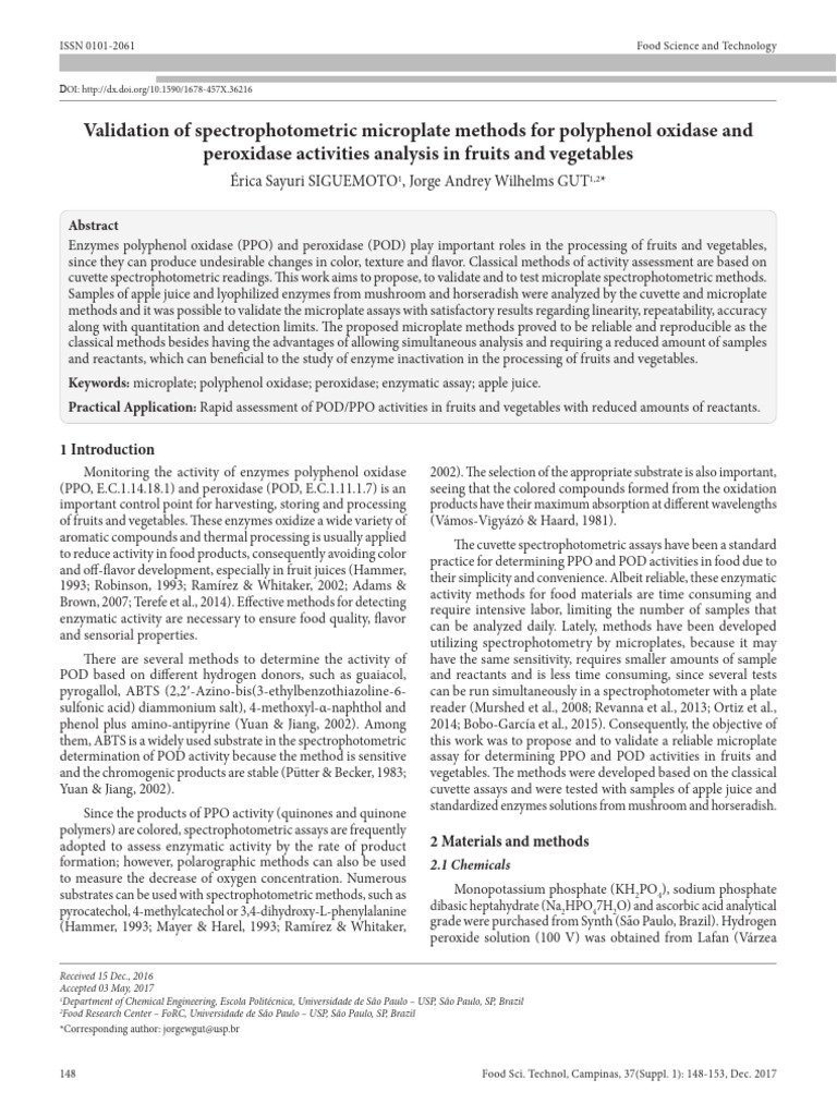 Validation Of Spectrophotometric Microplate Methods For Polyphenol Oxidase And Peroxidase
