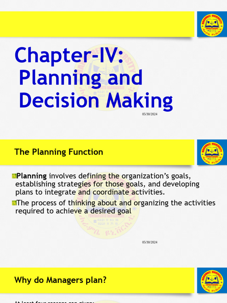 CH-4 Planing & Decision Making | PDF | Decision Making | Planning