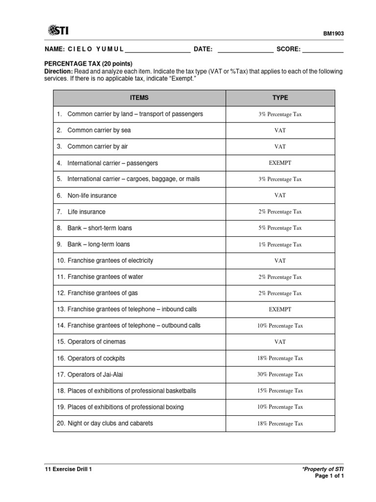 11 Exercise Drill 1 | PDF | Value Added Tax | Taxes