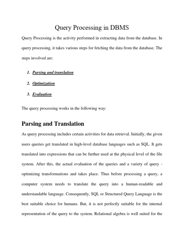 Query Processing in DBMS | PDF | Databases | Database Index Query Processing in DBMS | PDF | Databases | Database Index