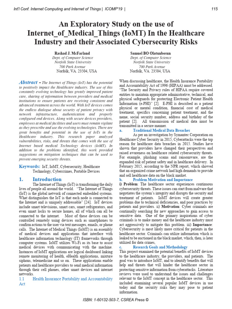IoMT Cybersecurity Risks in Healthcare | PDF | Internet Of Things ...