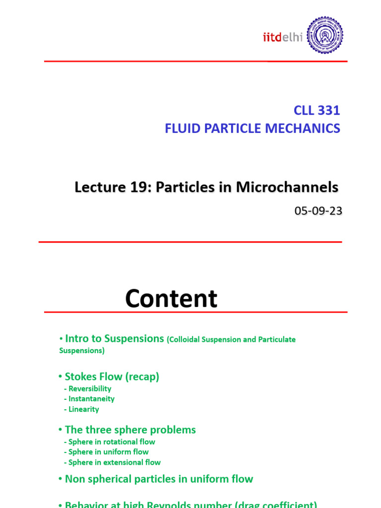 VS Lec19 2023 | PDF | Microfluidics | Reynolds Number