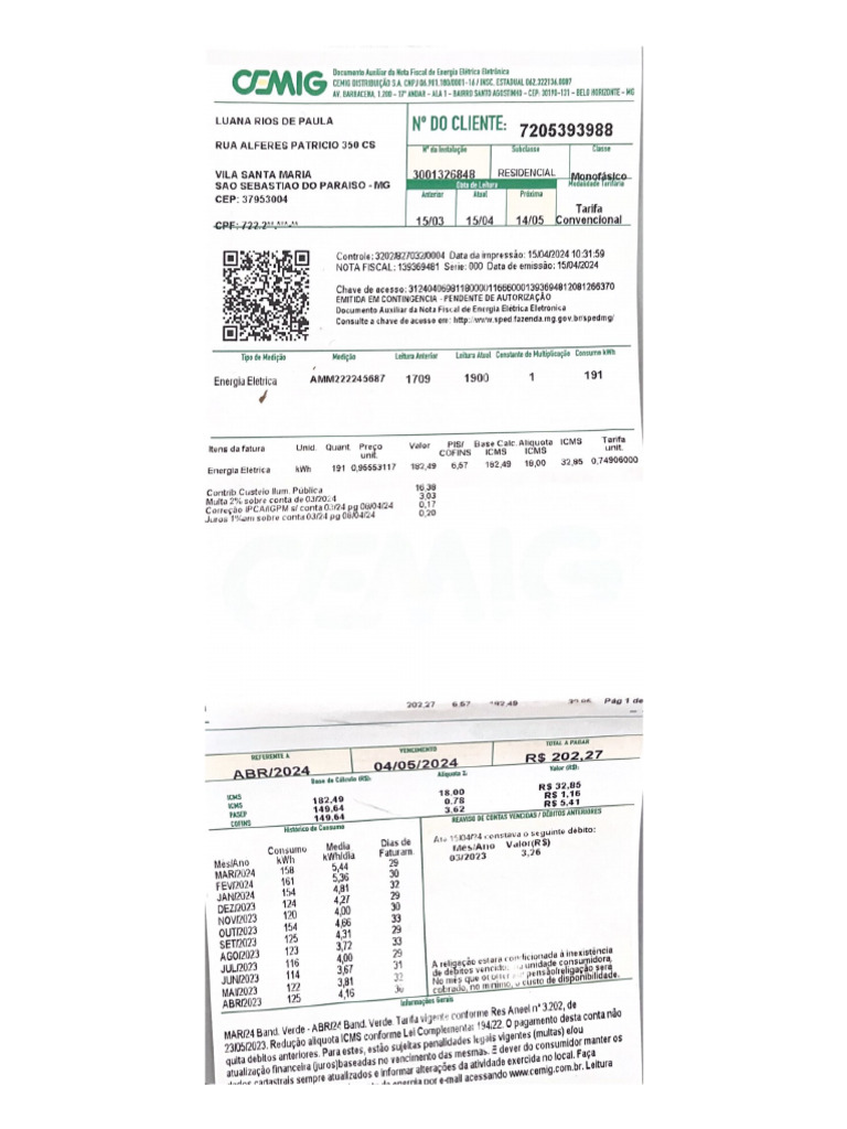 Documento Auxiliar Da Nota Fiscal de Energia Elétrica Eletrônica | PDF